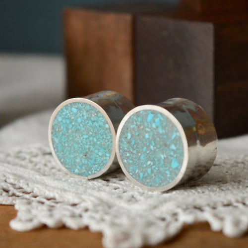Silver and Crushed Turquoise Plugs Gauges Large Plugs Size - Etsy