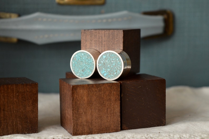 Silver and Crushed Turquoise Plugs Gauges Large Plugs Size - Etsy