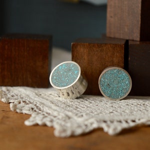 Silver and Crushed Turquoise Plugs Gauges - Large Plugs - Size 6g to 2 ...