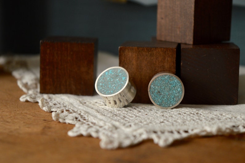 Silver and Crushed Turquoise Plugs Gauges Large Plugs Size - Etsy