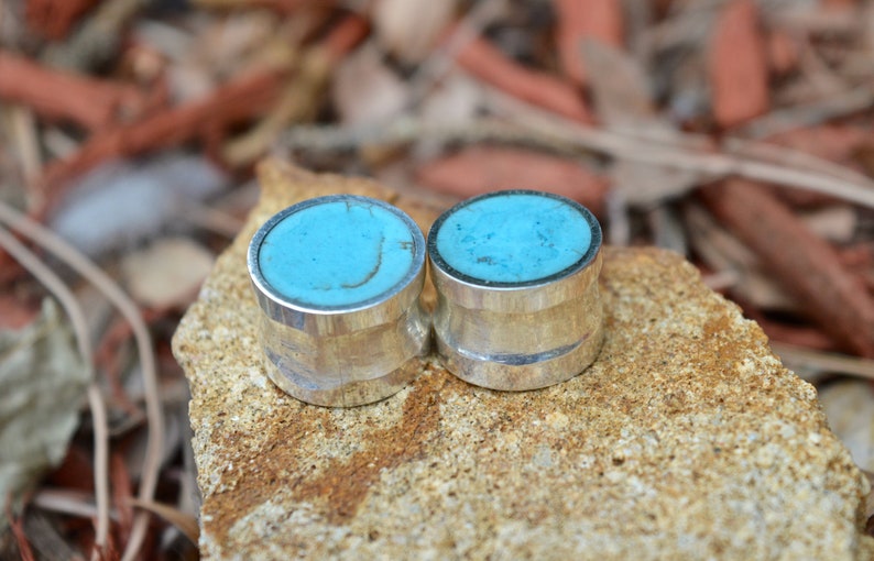 Silver and Solid Turquoise Handmade Large Plugs Gauges Size - Etsy
