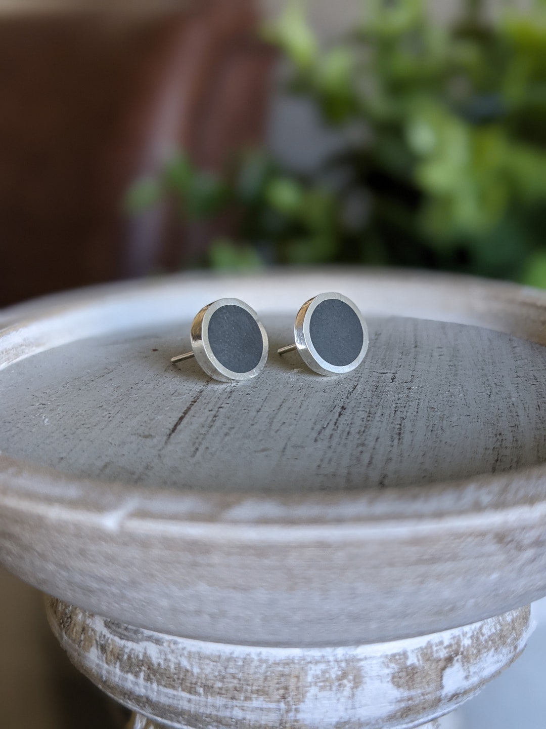 Handmade Sterling Silver Hematite Stud Earrings: Modern Minimalist ...
