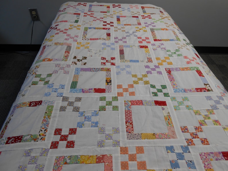 76” X 90” 1930's Reproduction Fabric Nine Patch and Squares QUILT TOP ...