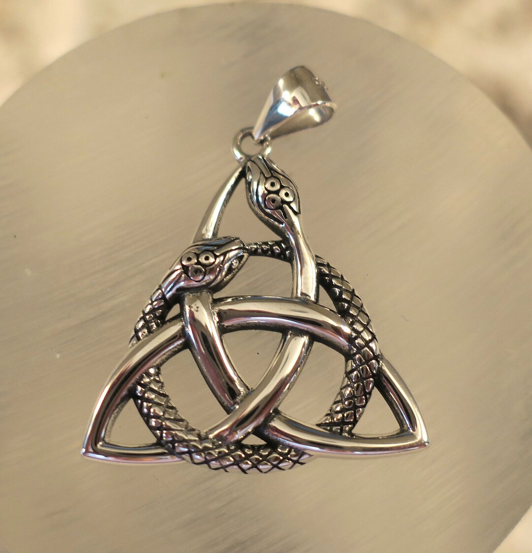 925 Sterling Silver Celtic Trinity Knot Pendant With Snakes - Etsy
