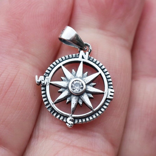 Tiny Sterling Silver Working Compass Charm Necklace Steampunk - Etsy