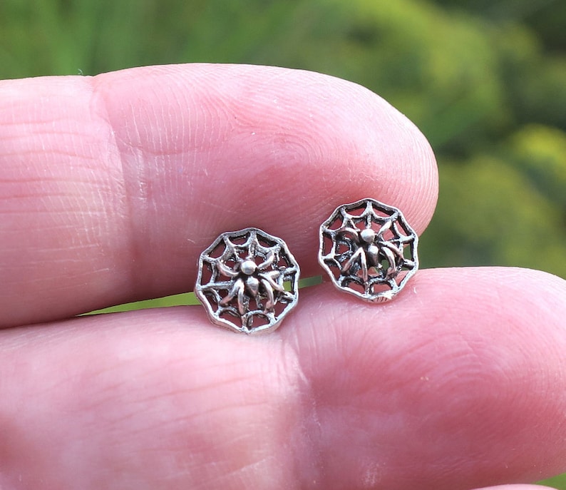 Vintage 925 Sterling Silver Spiderweb Stud Earrings - Etsy