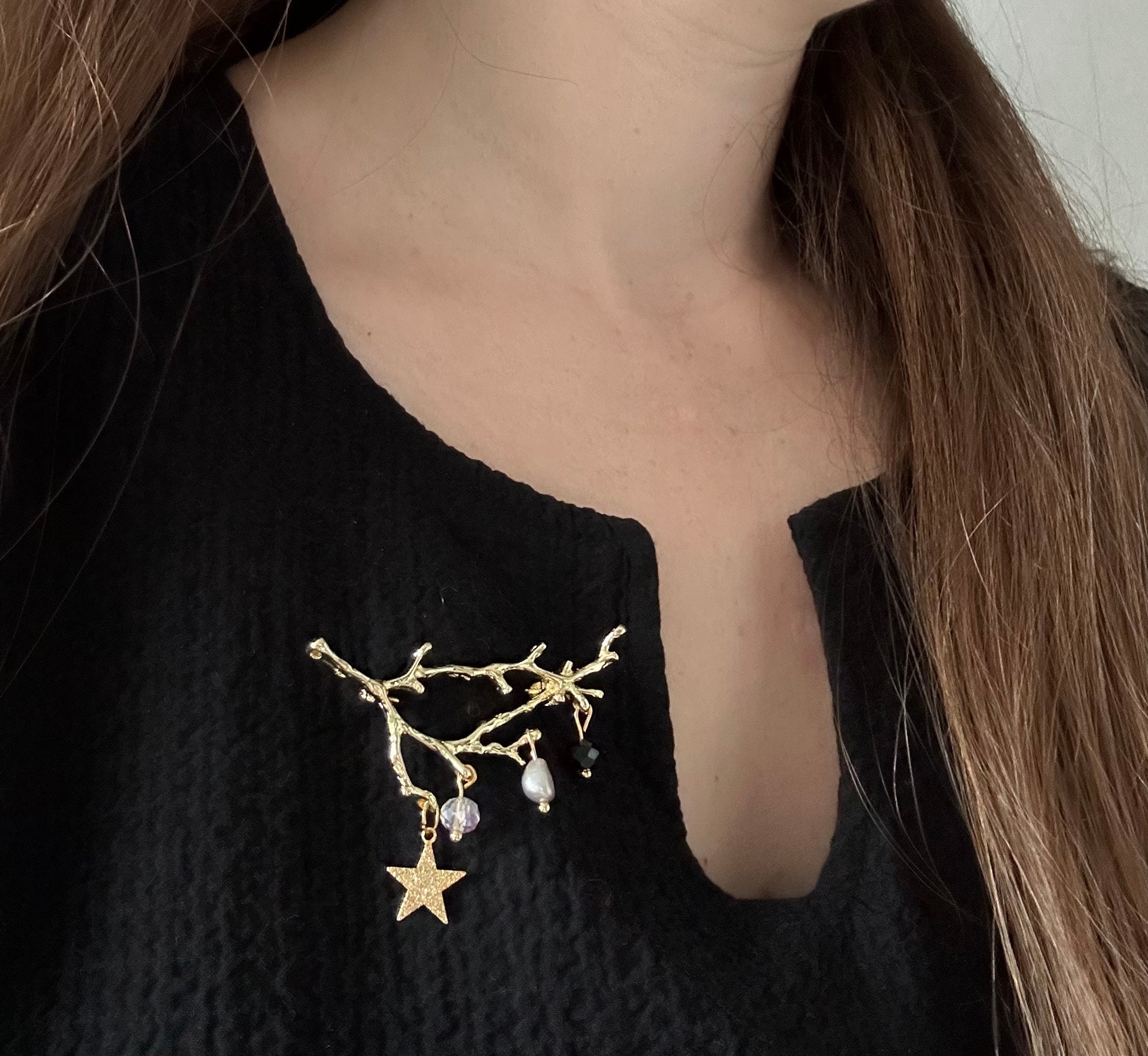 Golden Branch Brooch, Gold Coral Branch Brooch, Golden Brooch, Branch ...