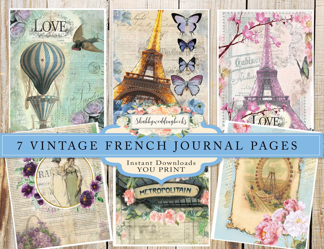 7 Vintage Paris French Printable Pages, for Junk Journalling or ...