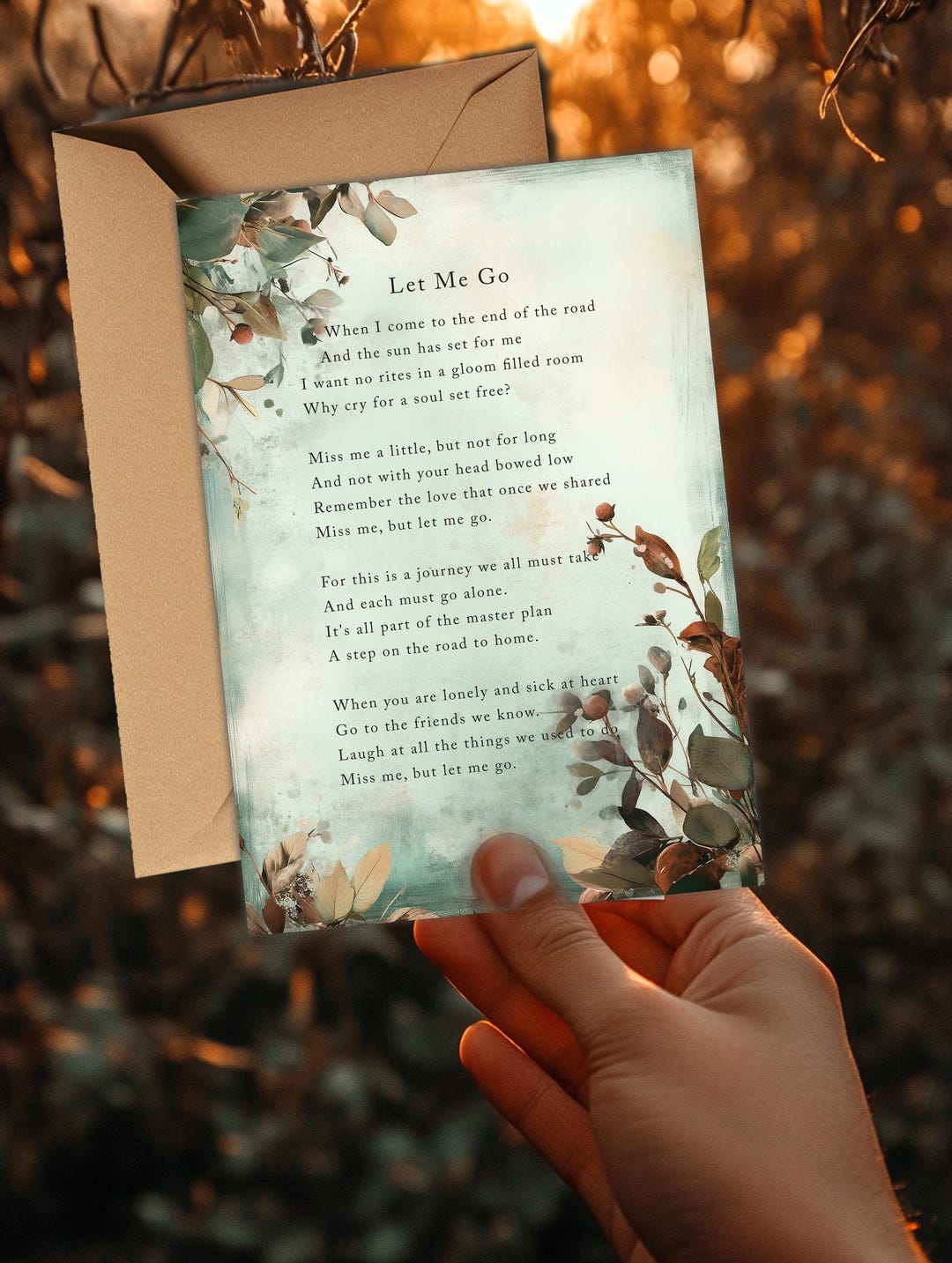 Memorial Poem Card, Miss Me but Let Me Go, Sympathy Card, Bereavement ...