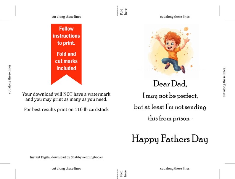 Printable Fathers Day Card Good Job Dad Digital Download - Etsy
