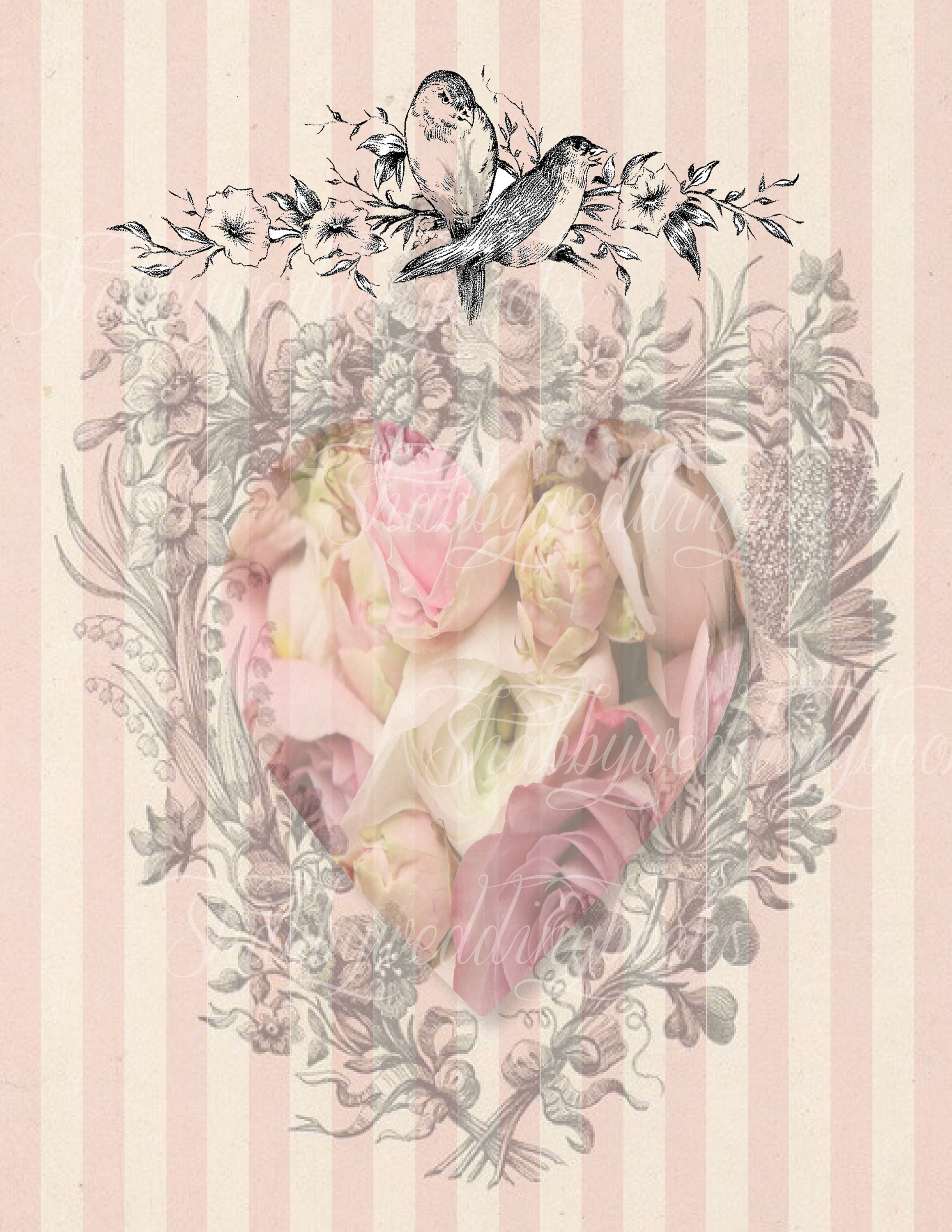 Printable Paper Pack, Romantic Pink Hearts and Flowers, Digital ...