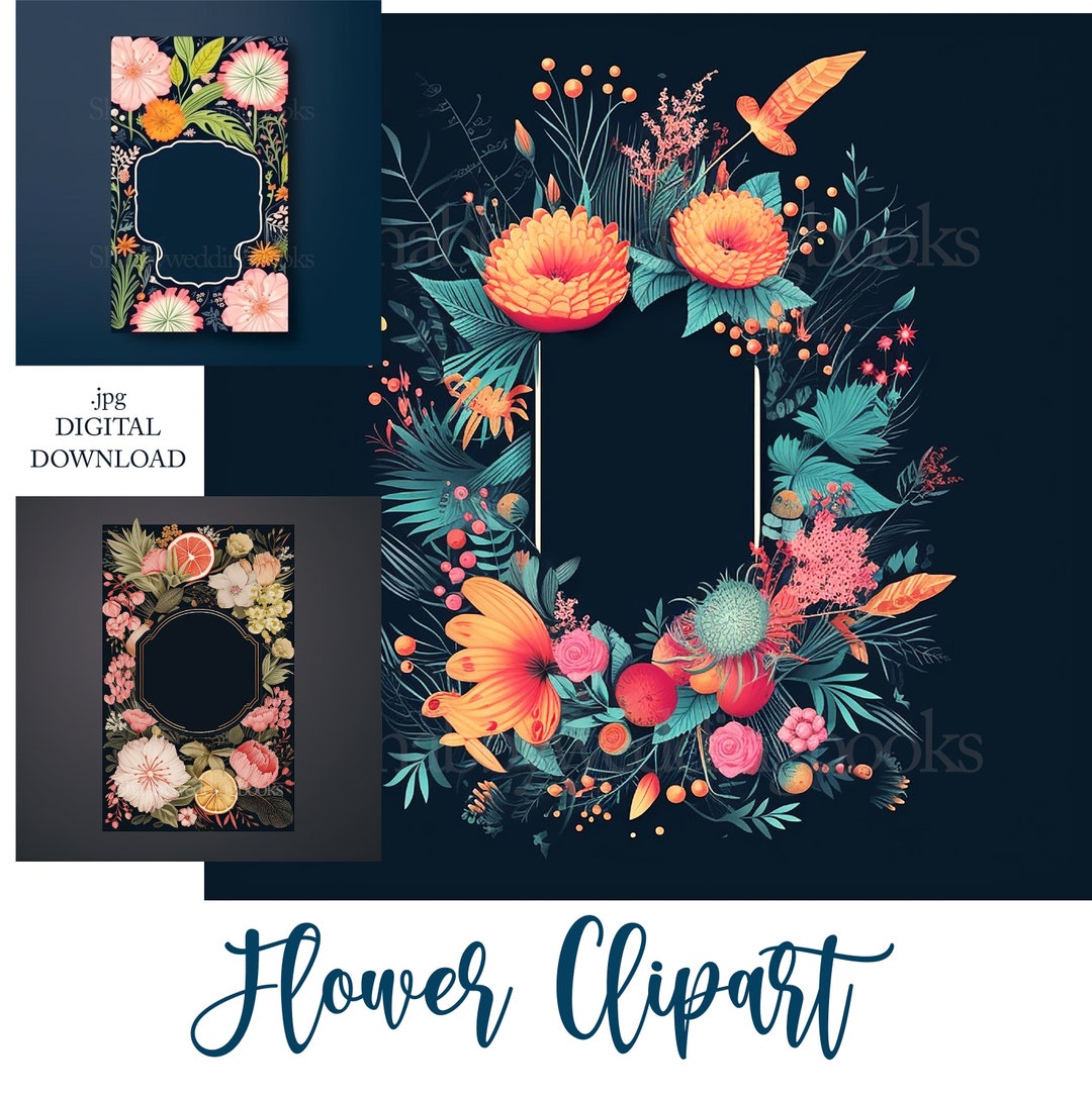 3 Beautiful Flower Clip Art Digital Downloads, Floral Set, Fruits ...