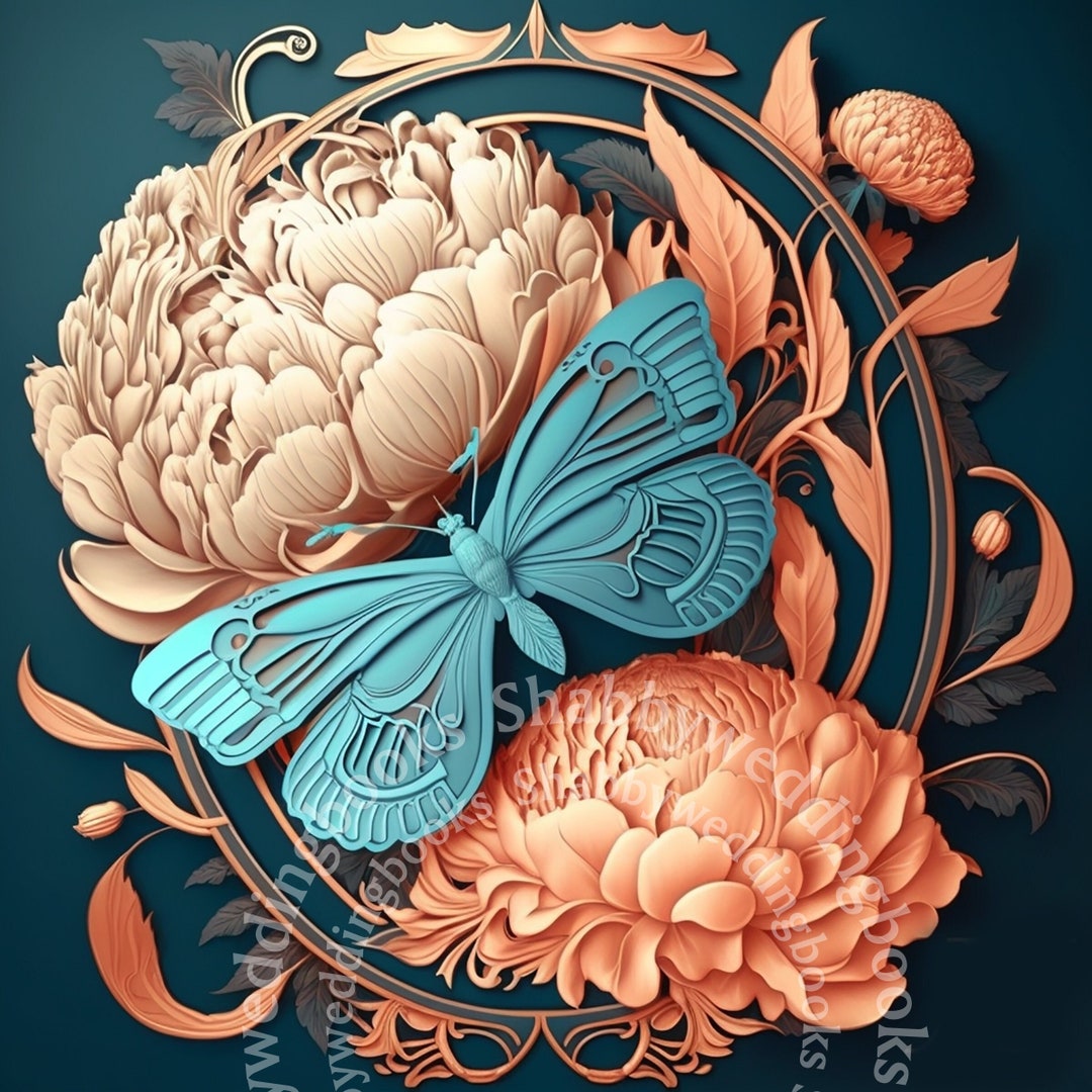 Art Nouveau Orange and Turquoise Insect Prints, Set of 6, Digital ...