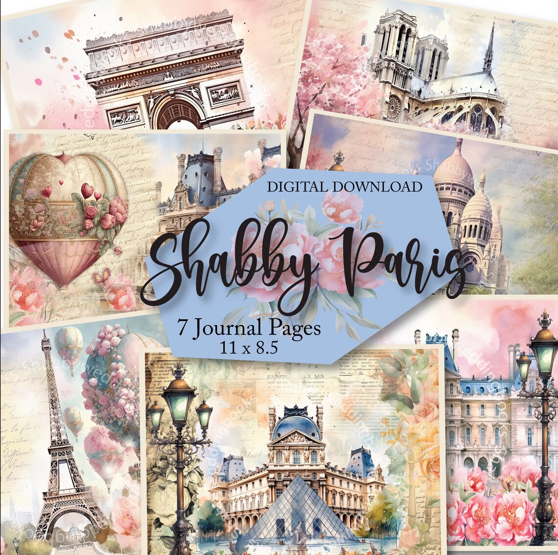 Digital Scrapbook Kit, Set of 7, Vintage Style Shabby Paris Junk ...