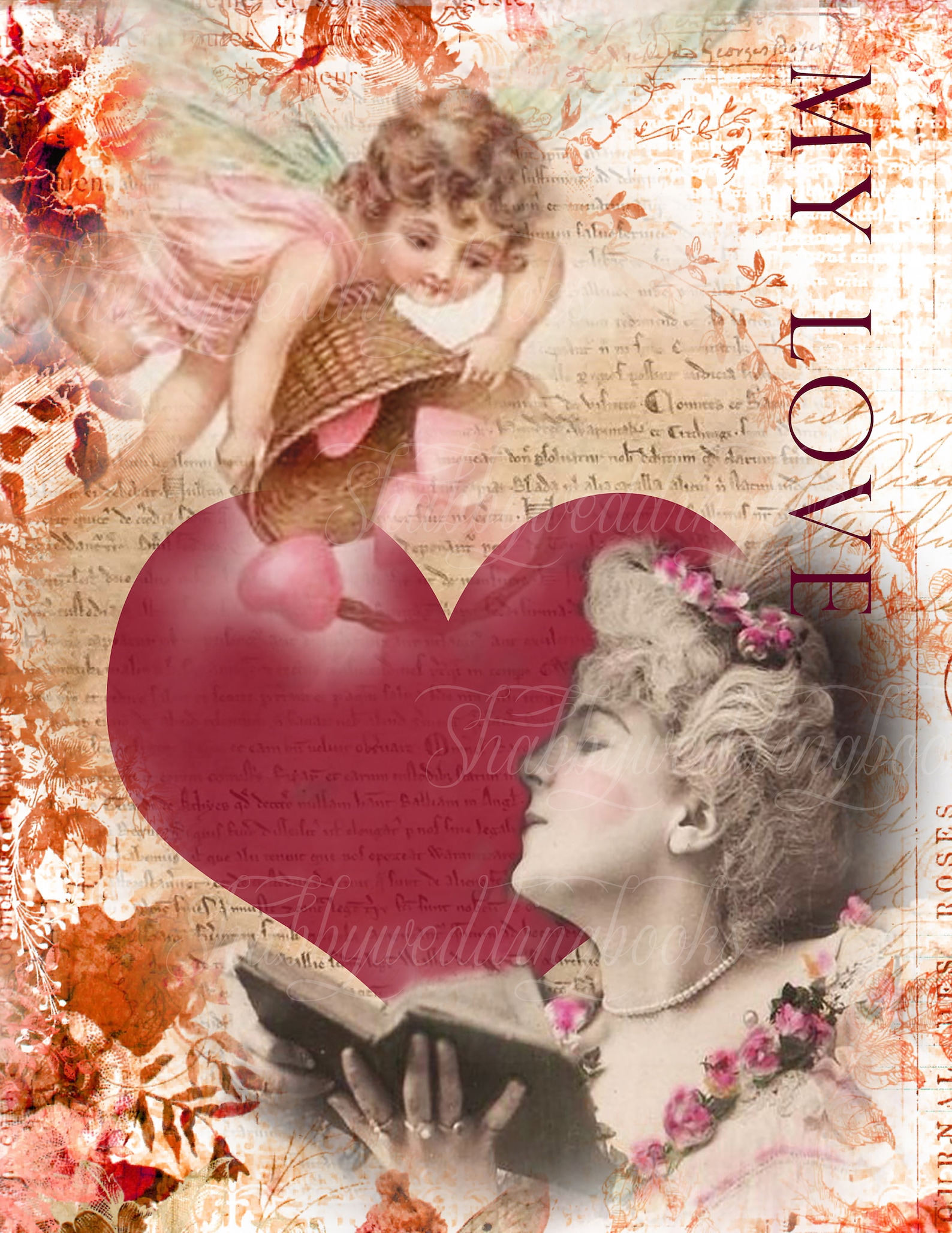 Printable Paper Pack, Romantic Pink Hearts and Flowers, Digital ...