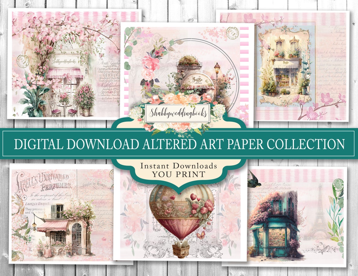 Digital Altered Art for Download, French Bistro, 6 Scrapbooking Pages ...