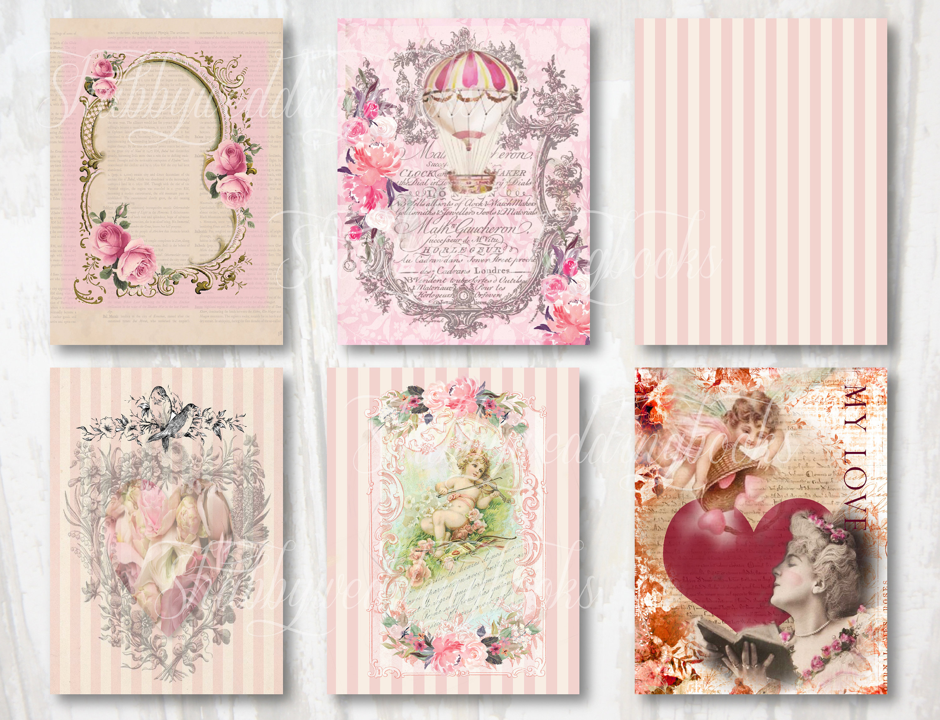 Printable Paper Pack, Romantic Pink Hearts and Flowers, Digital ...