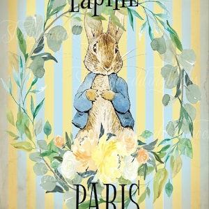 Rabbit Digital Download, French Country Vintage, Flower Wreath, Peter ...