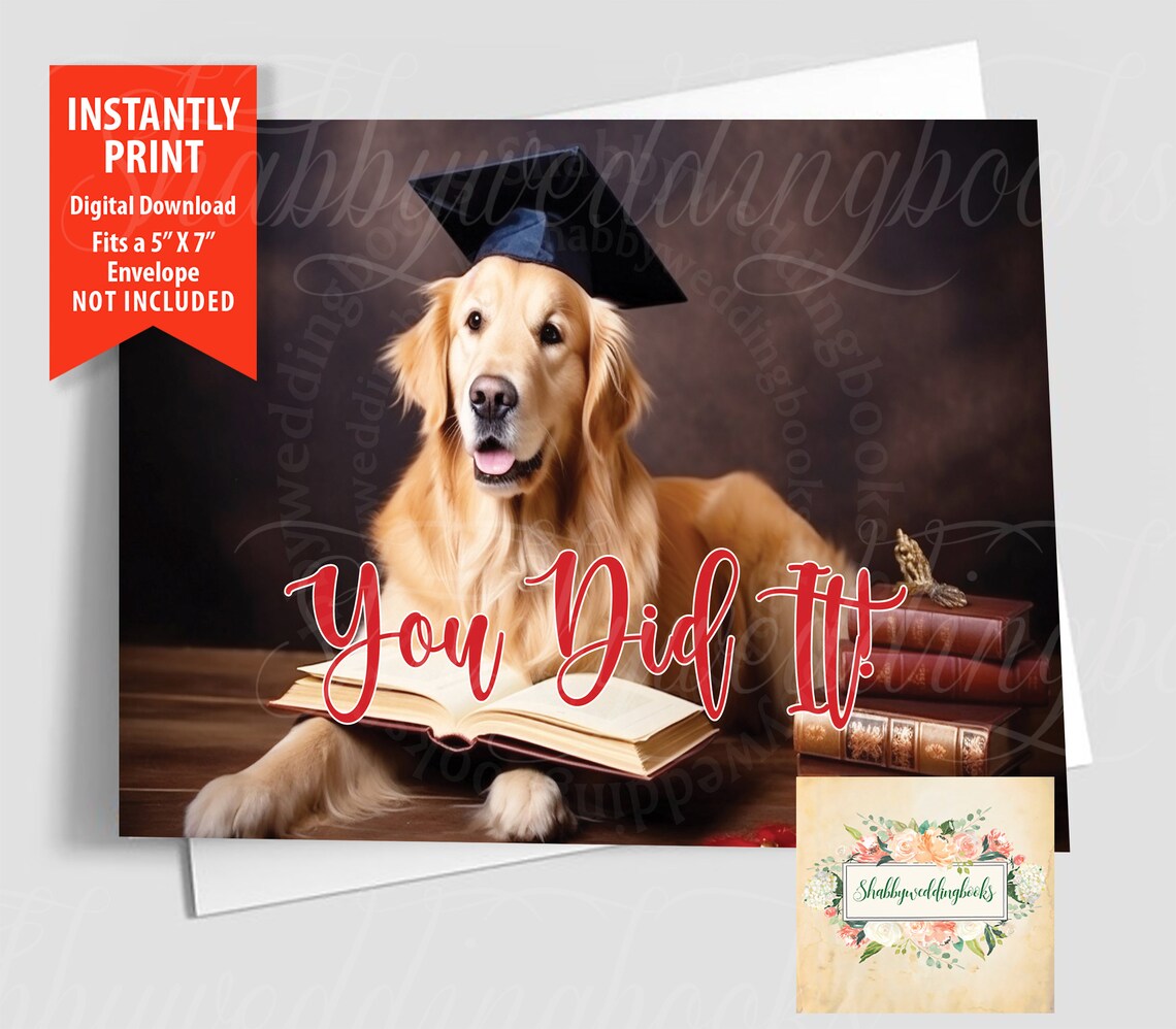 Printable Graduation Card, Digital Download, Golden Retriever Grad ...