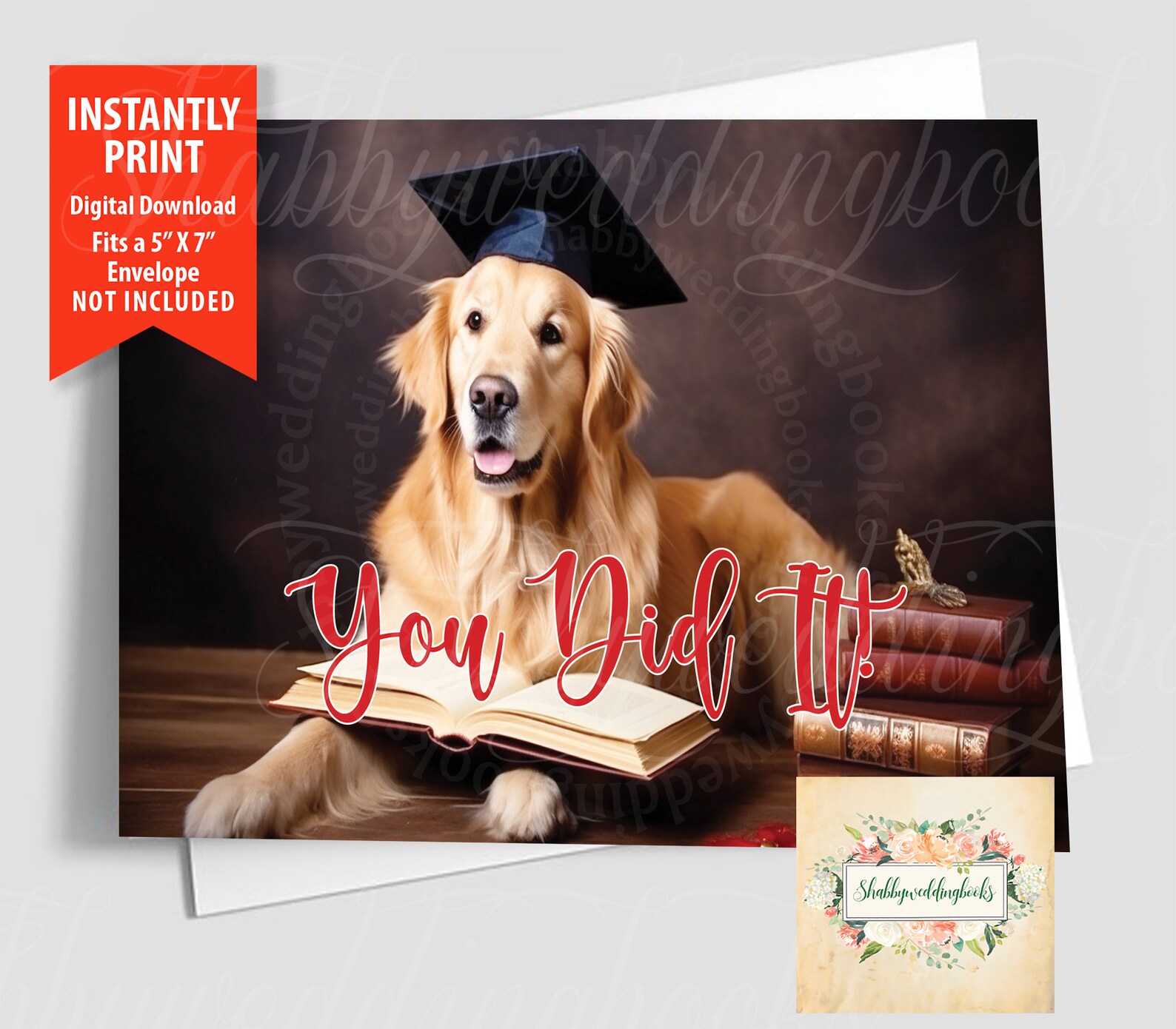 Printable Graduation Card, Digital Download, Golden Retriever Grad ...