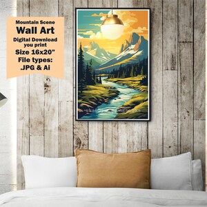 Mountain Scene Art-digital Download-unframed-16x20-wall Art Poster-rocky Mountain Park Vector ...