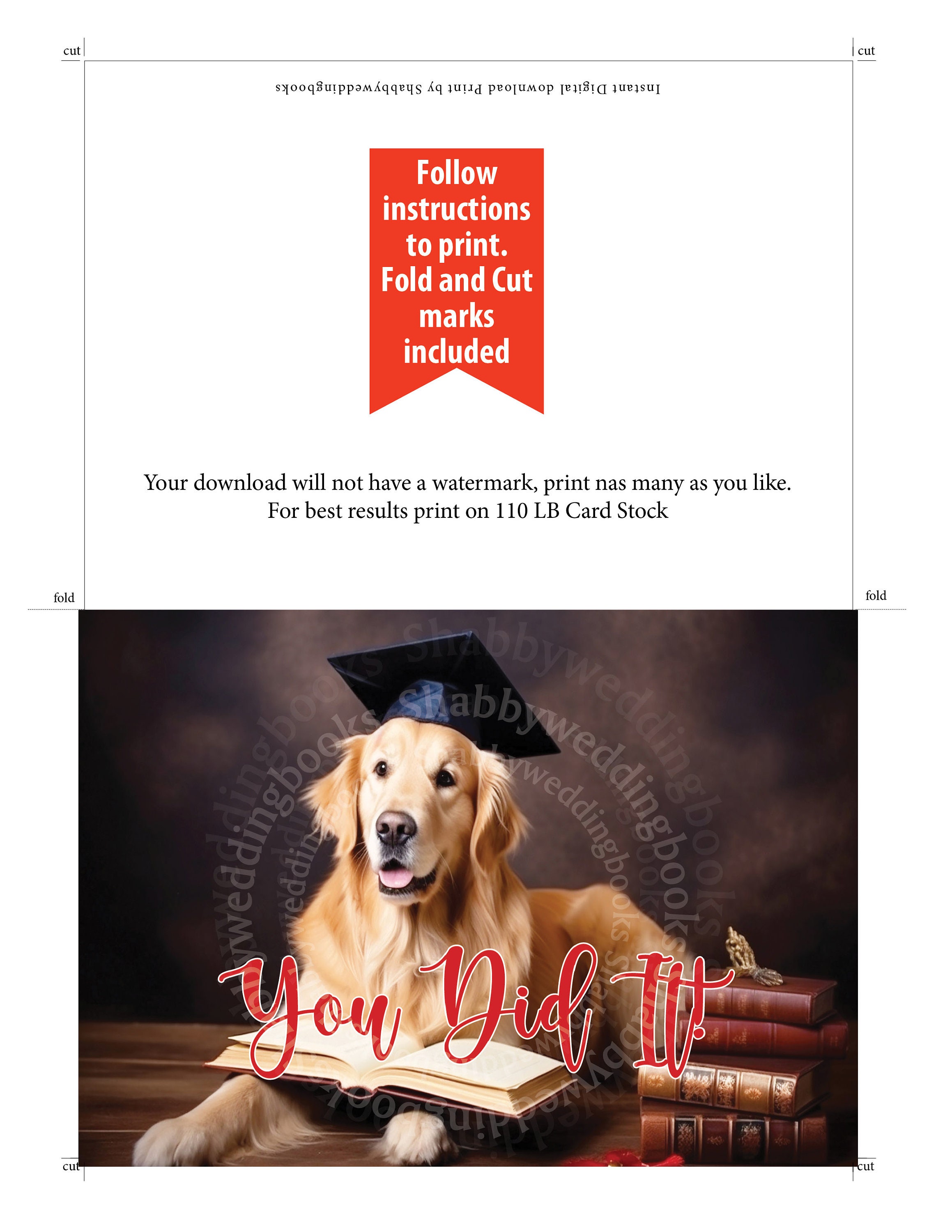 Printable Graduation Card, Digital Download, Golden Retriever Grad ...