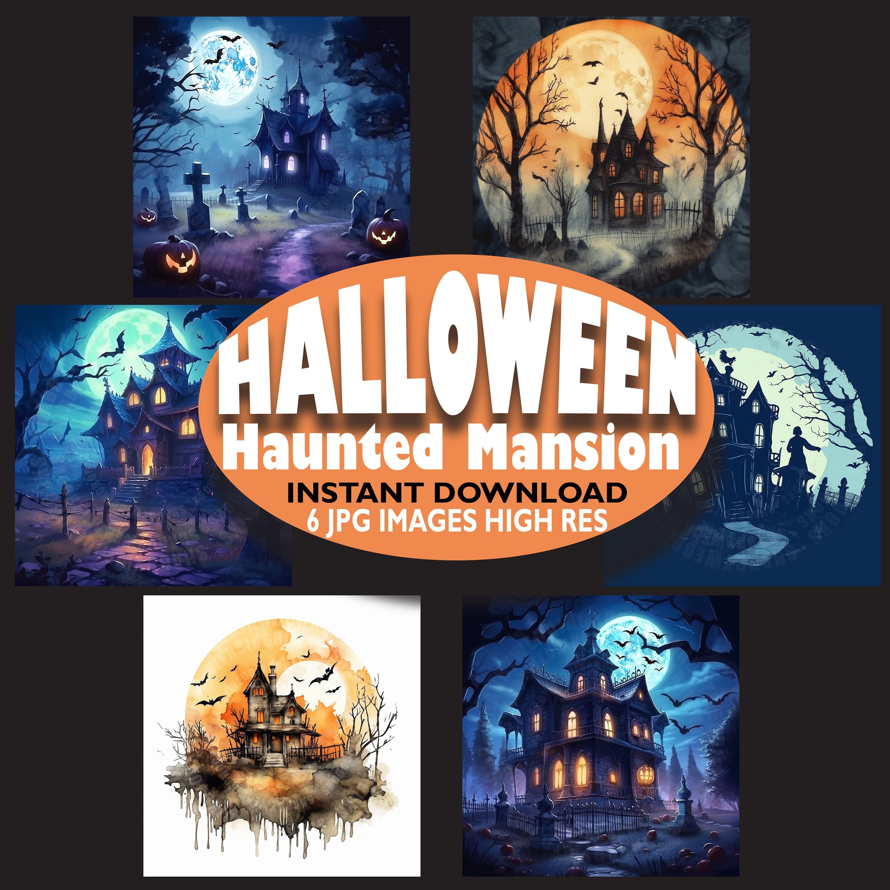 Halloween Clip Art, 6 Haunted House Images, Instant Digital Downloads ...