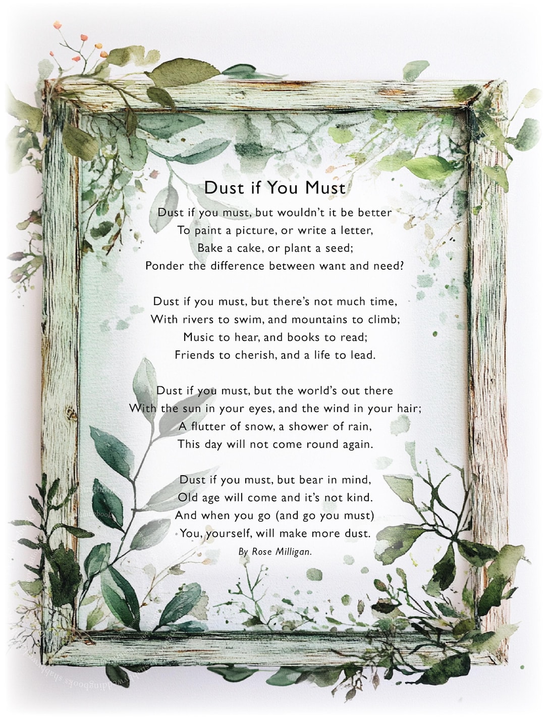 Funeral Poem, Elegant Eulogy Print: Dust If You Must, Digital Download ...