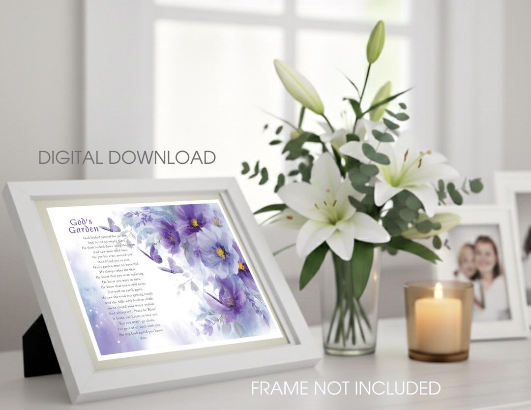 Funeral Poem, Elegant Eulogy Print: Gods Garden, Digital Download, Loss ...
