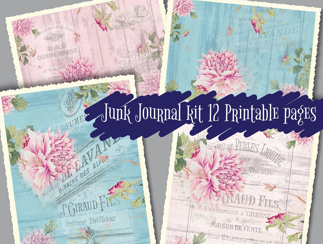 Floral Junk Journal Kit, Digital Download Includes 12 Printable 8.5" X ...