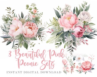 Watercolor Roses and Peonies Clipart, Watercolor Floral Set, Watercolor ...