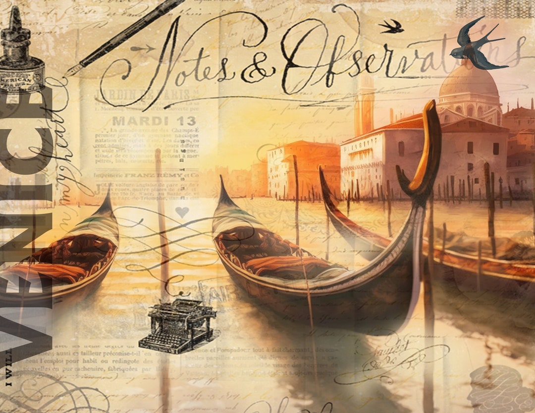 Digital Download, I Love Venice, Set of 6 Watercolor Scrapbooking Pages ...