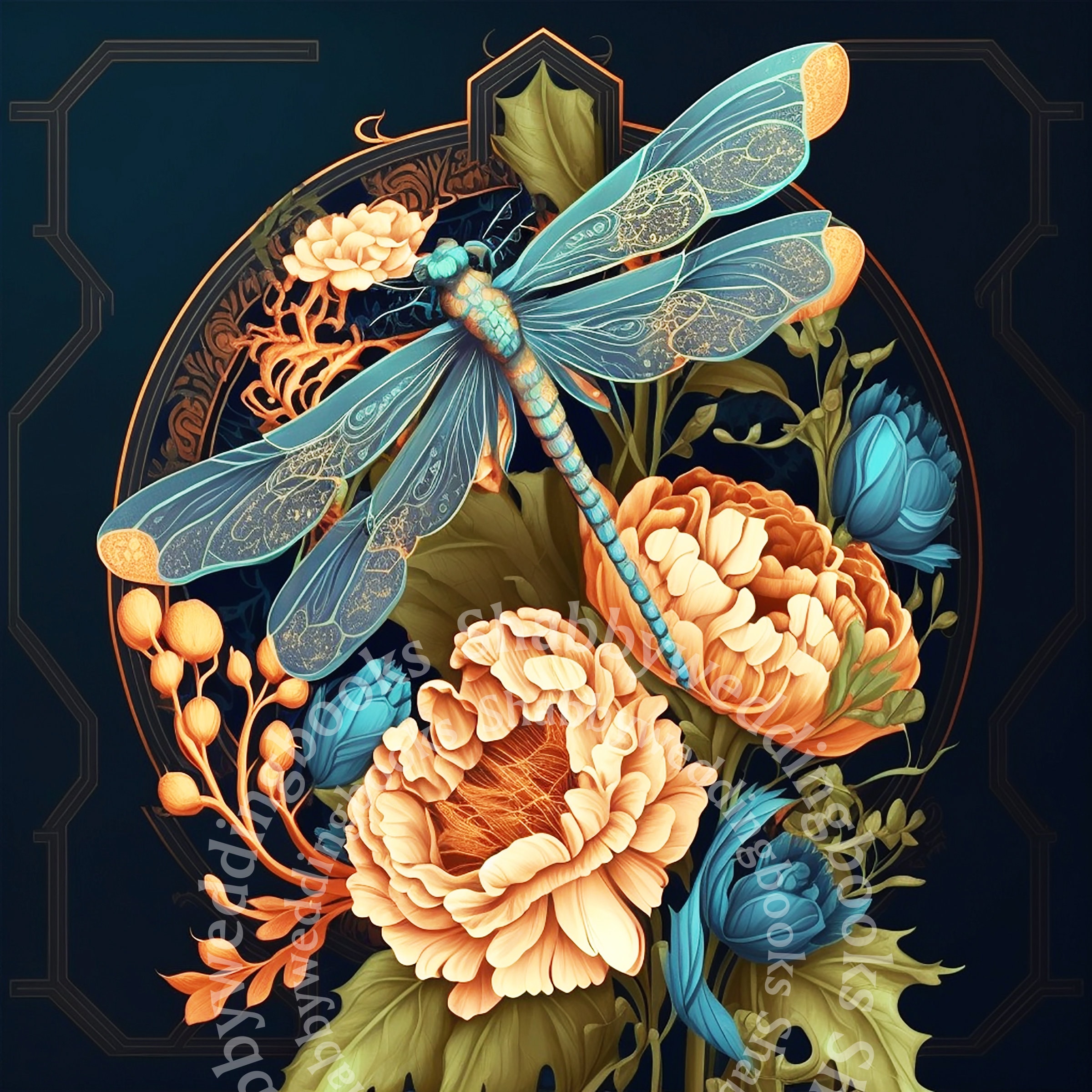 Dragonfly Art Nouveau Painting
