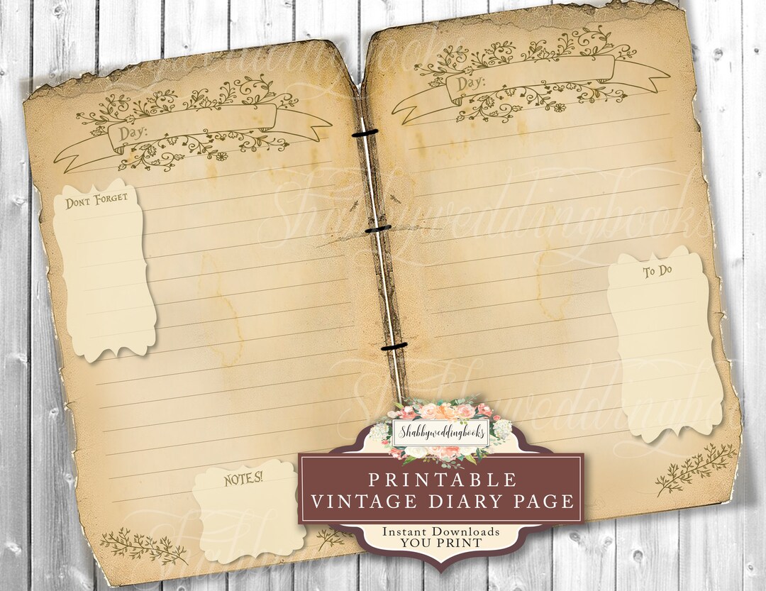 Printable Digital Diary Page, Vintage Junk Journal Page, Scrapbook Page ...