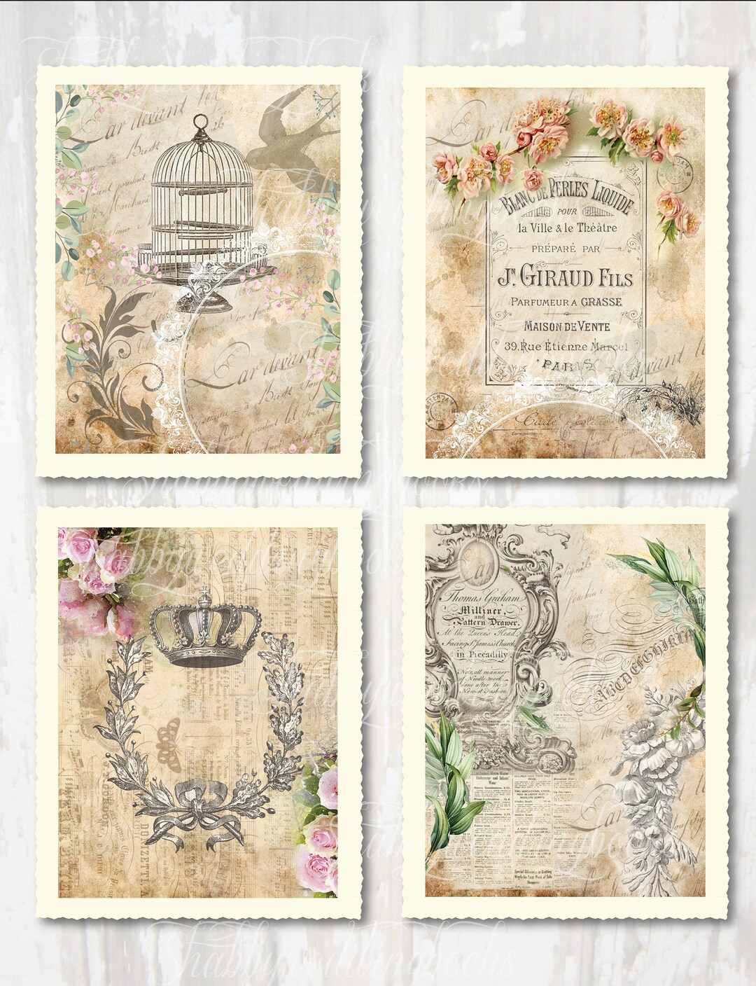 Victorian Style Altered Art Paper, Set of 4, Scrapbooking Pages, Junk ...