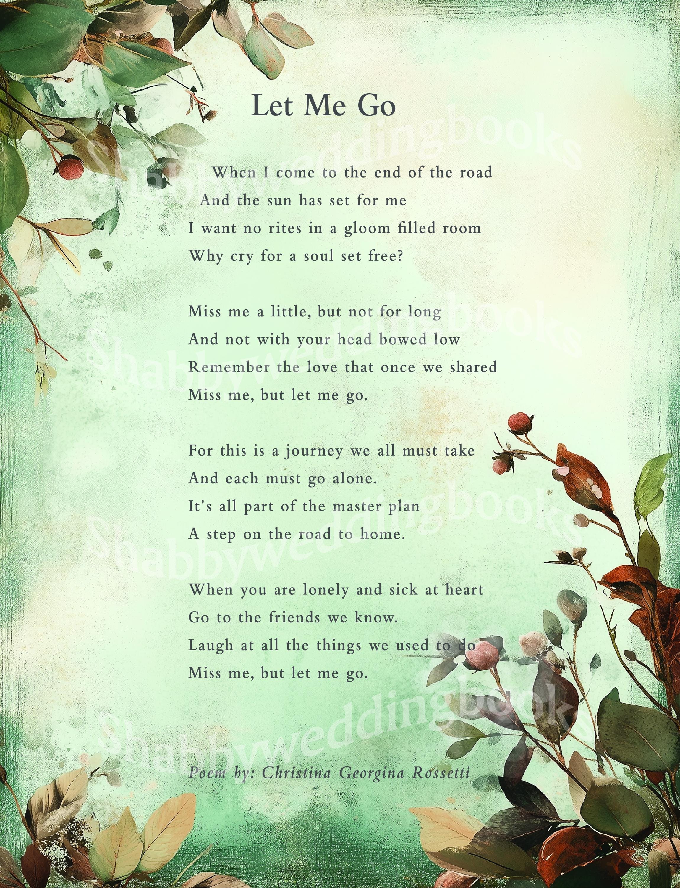 Miss Me but Let Me Go, Poem by Christina Rossetti, Digital Download ...