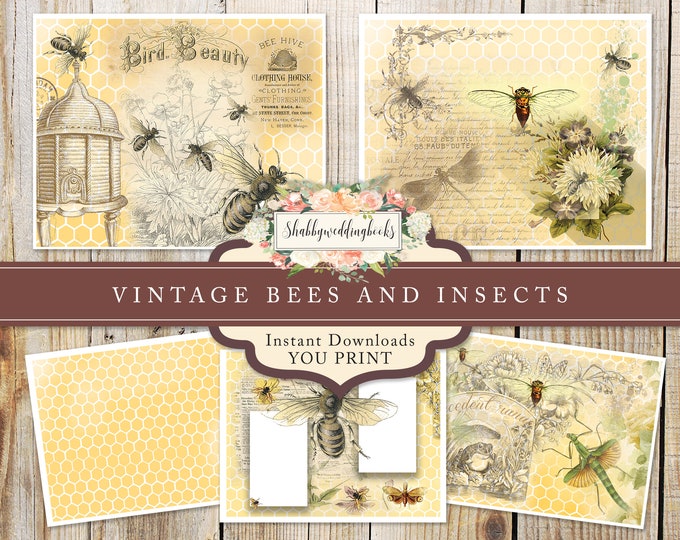 Set of 7 Bee and Honeycomb Scrapbooking Papers, Honey Bees in ...