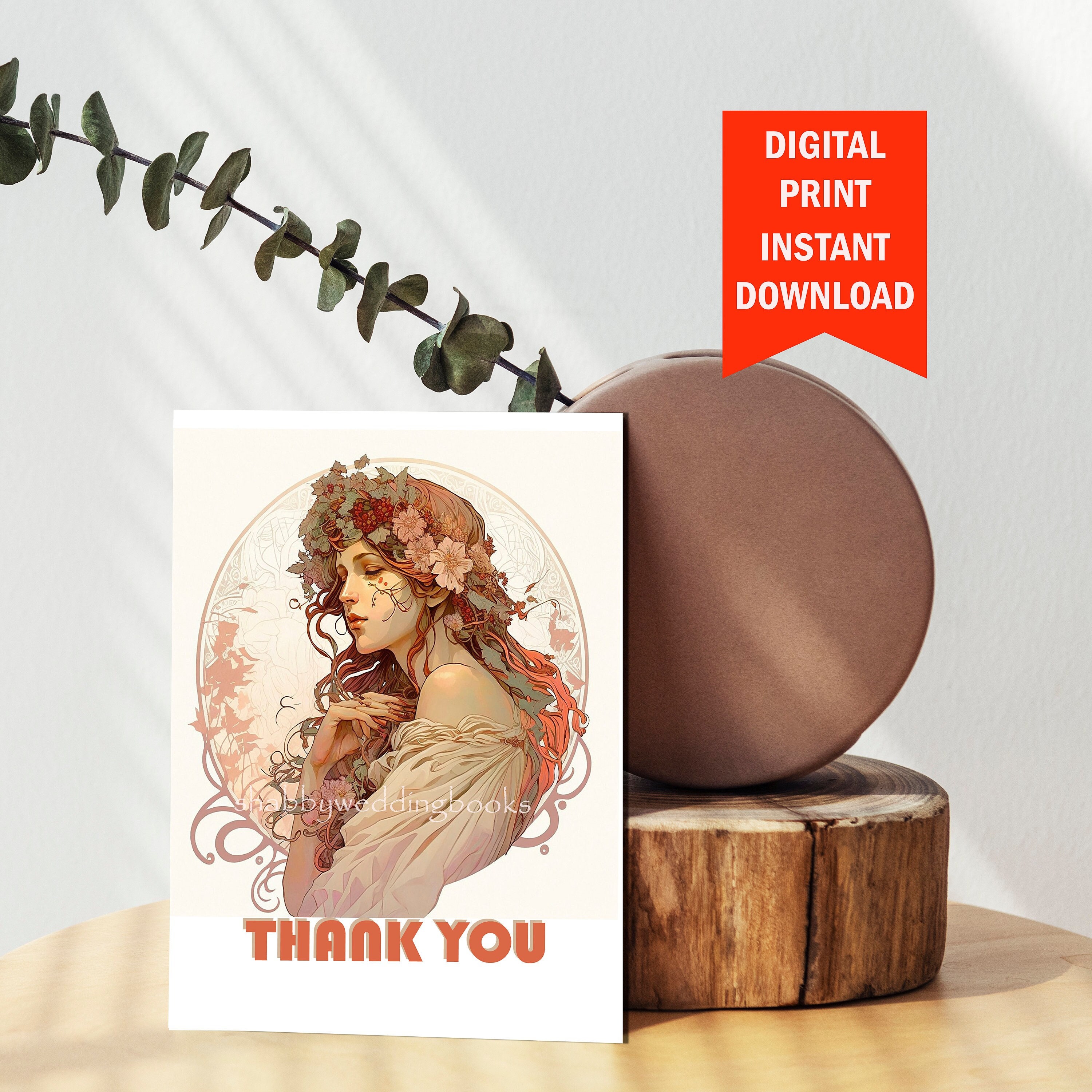 Art Nouveau Thank You Greeting Card, Digital Download, Instant Print ...