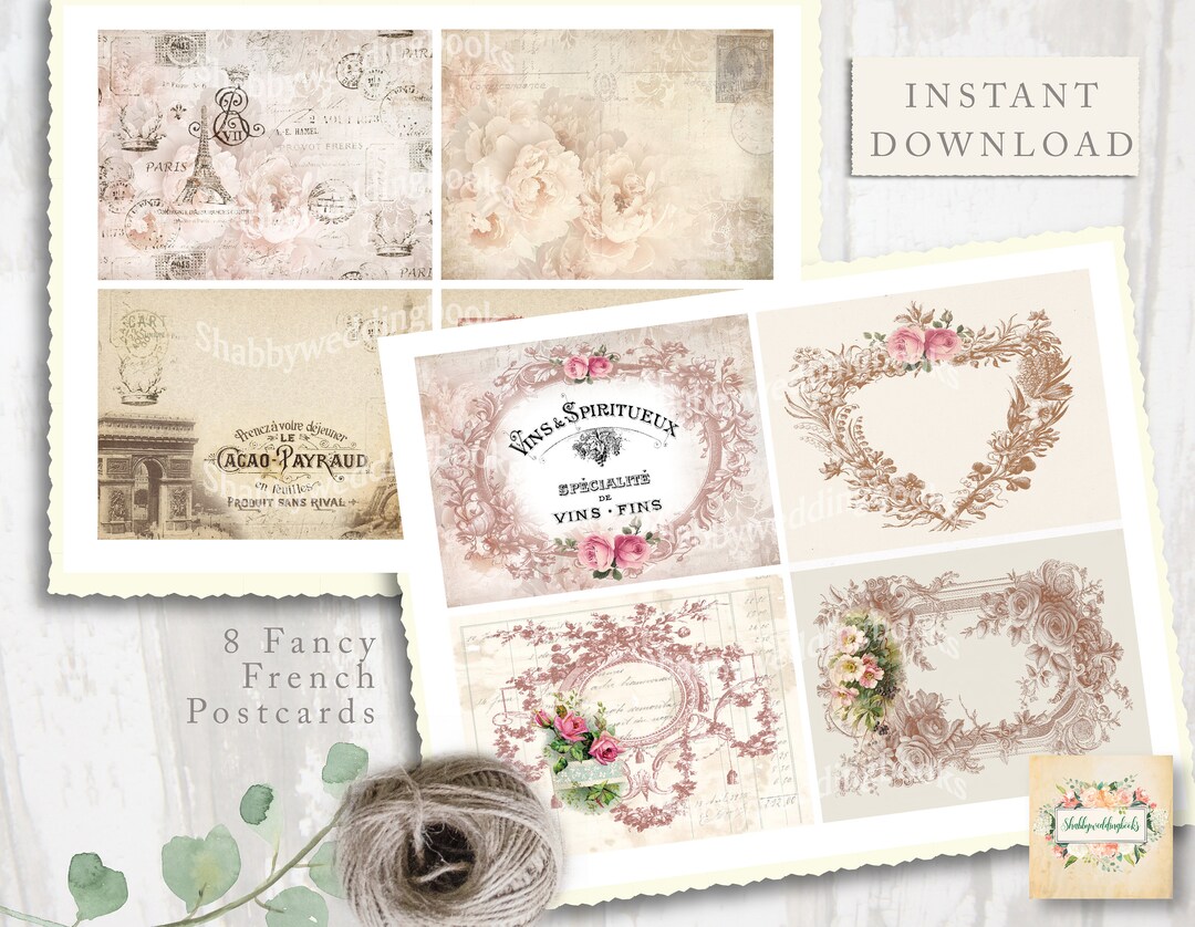 8 French Fancy Postcards DIGITAL DOWNLOAD, in a Shabby Chic Style in ...