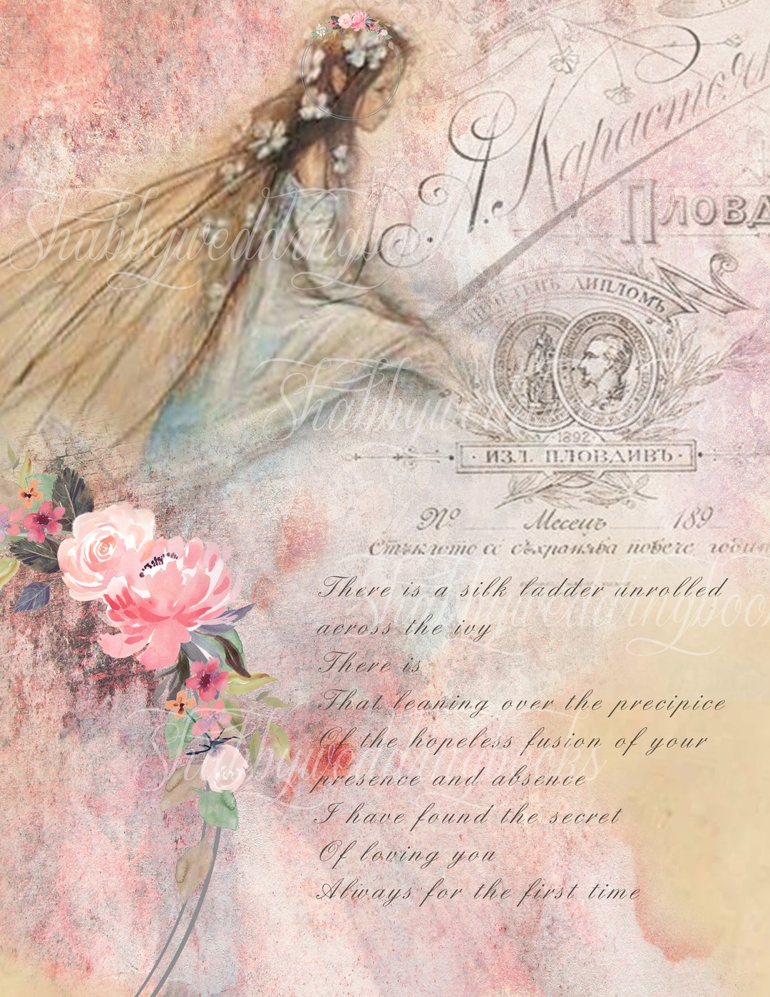 5 Pages of Altered Art Papers, LOVE Poems Mixed Media, Instant Print ...