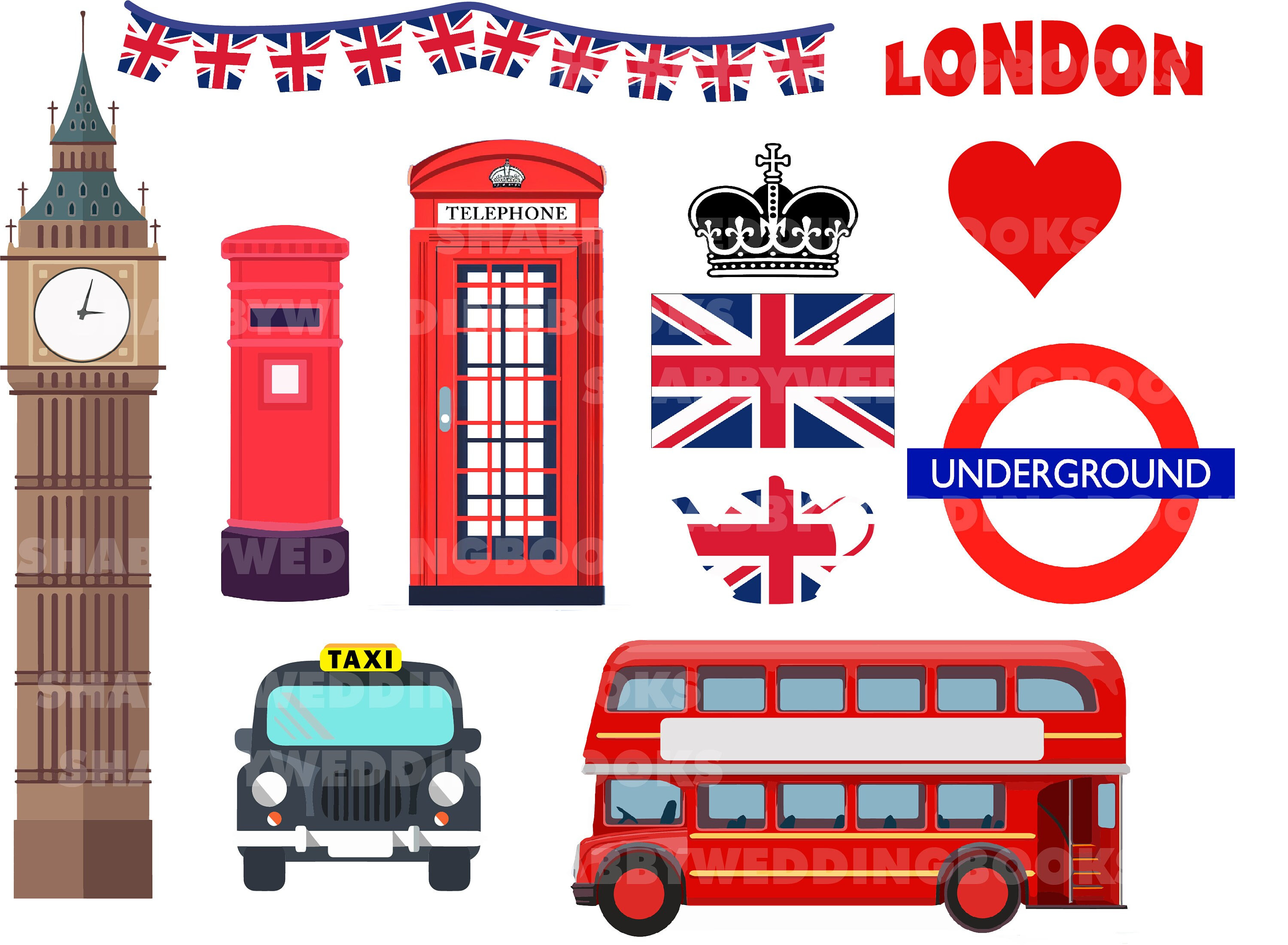 London Clipart, British Clipart, London Bus, London Cab, Post Box ...