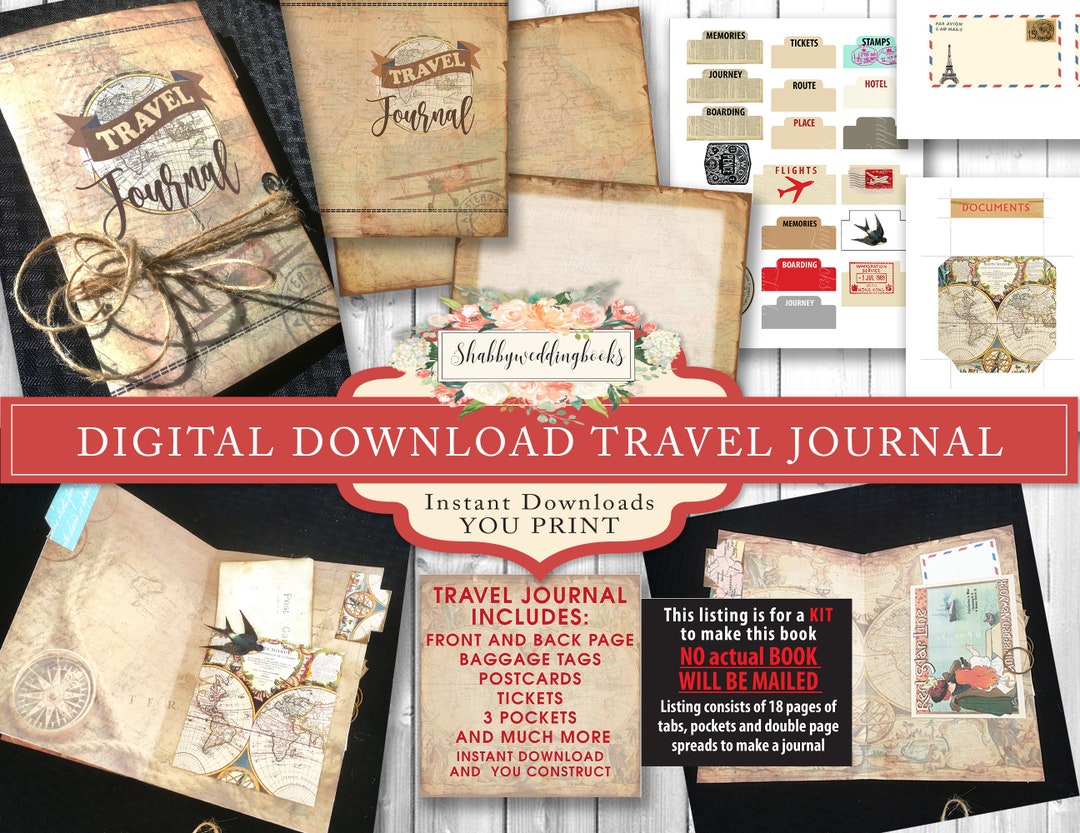 Travel Journal Kit, Digital Download, Junk Journal, Travel Tabs and ...