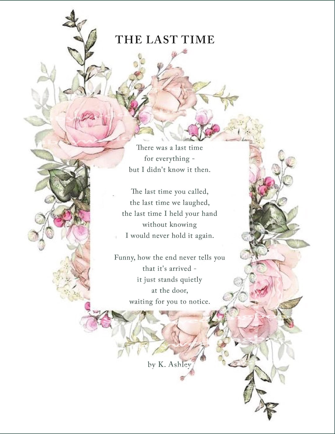 The Last Time, Poem by K. Ashley, Digital Download, Typography, Funeral ...