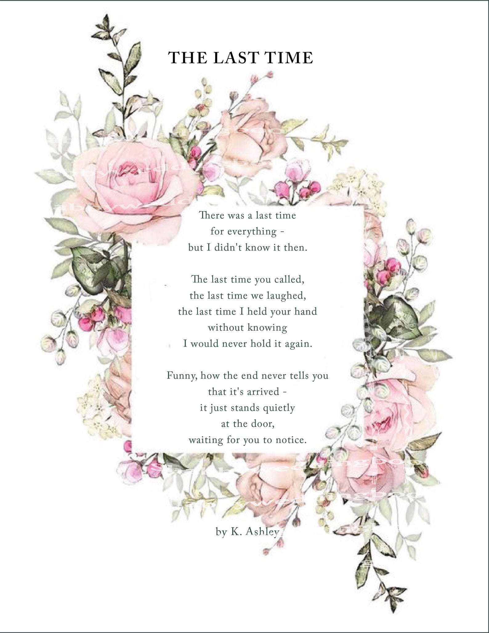 The Last Time, Poem by K. Ashley, Digital Download, Typography, Funeral ...