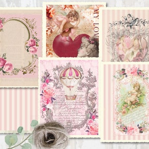 Printable Paper Pack, Romantic Pink Hearts and Flowers, Digital ...