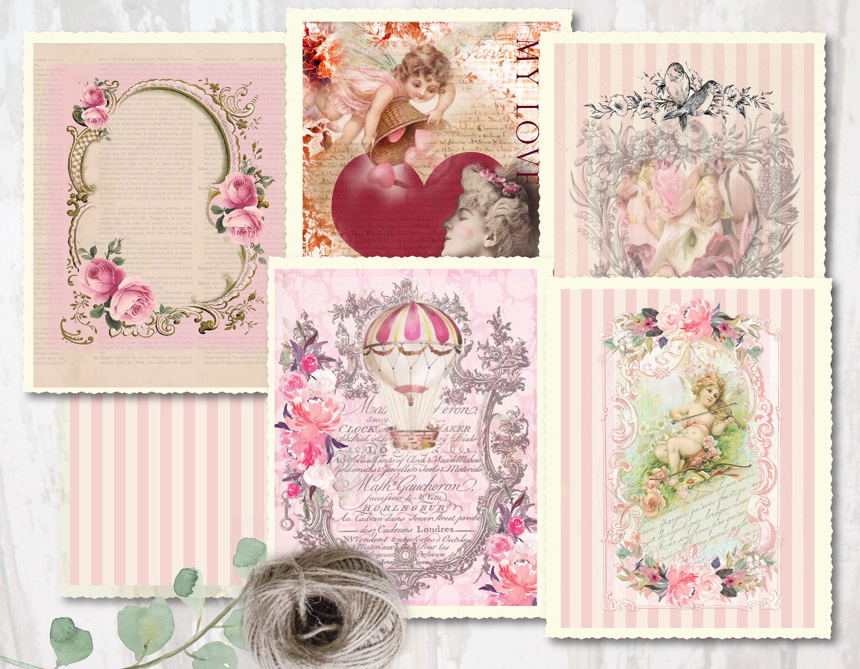 Printable Paper Pack, Romantic Pink Hearts and Flowers, Digital ...