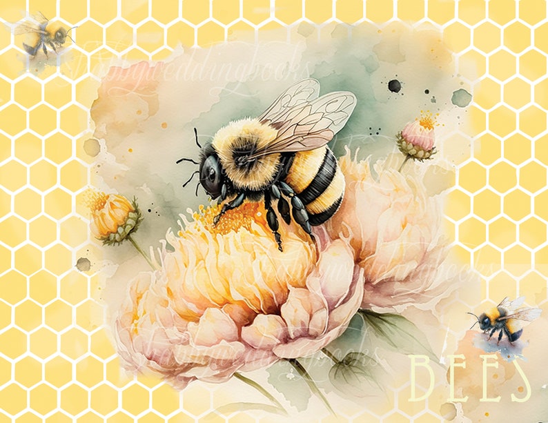 Set of 7 Bee and Honeycomb Scrapbooking Papers, Honey Bees in ...