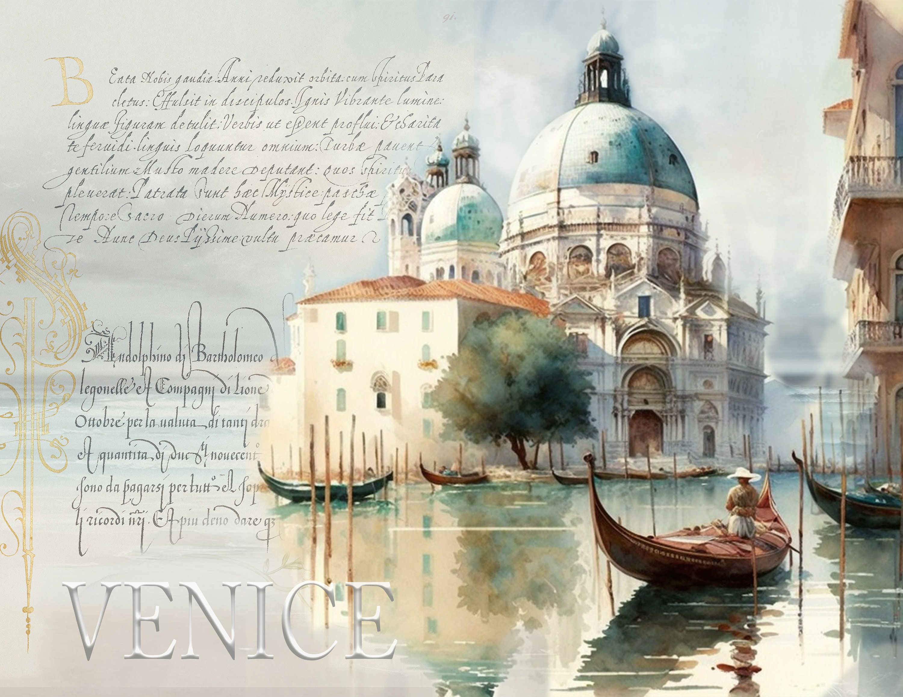 Digital Download, I Love Venice, Set of 6 Watercolor Scrapbooking Pages ...