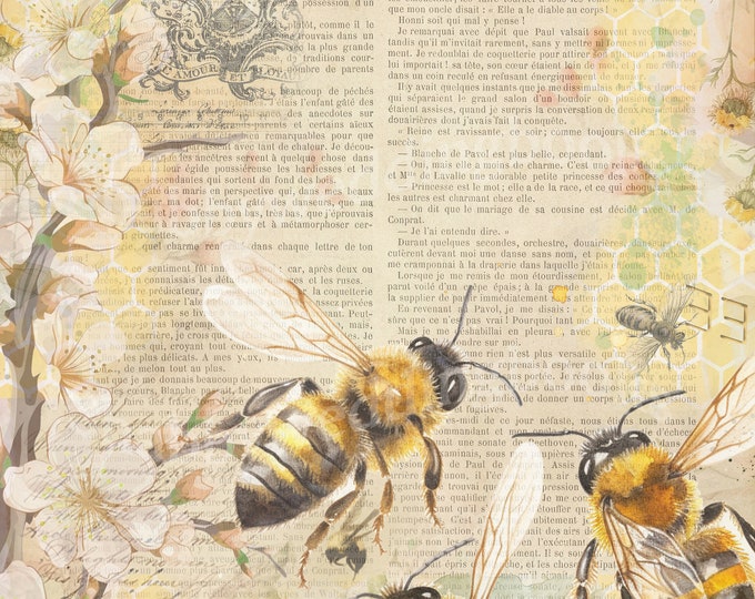 Set of 7 Bee and Honeycomb Scrapbooking Papers, Honey Bees in ...