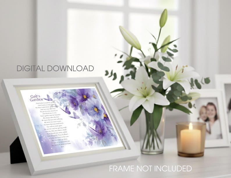 Funeral Poem, Elegant Eulogy Print: Gods Garden, Digital Download, Loss ...